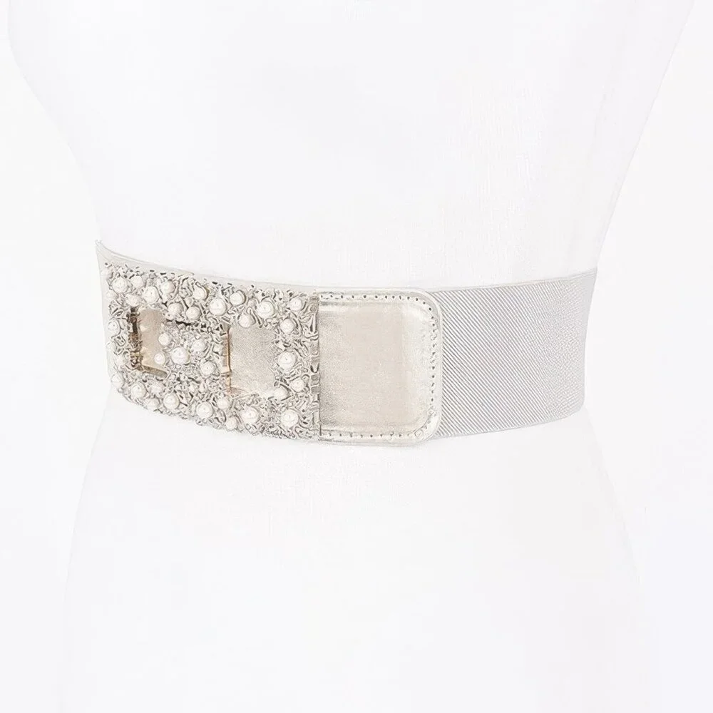 BB Boutique | Accessories | Pearl Metal Buckle Elastic Belt | Poshmark